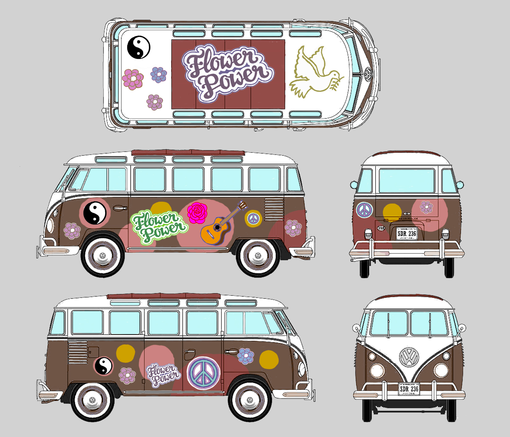 VW T1 Bulli - Flower Power Design » Fahrzeugbeschriftung » designen ...
